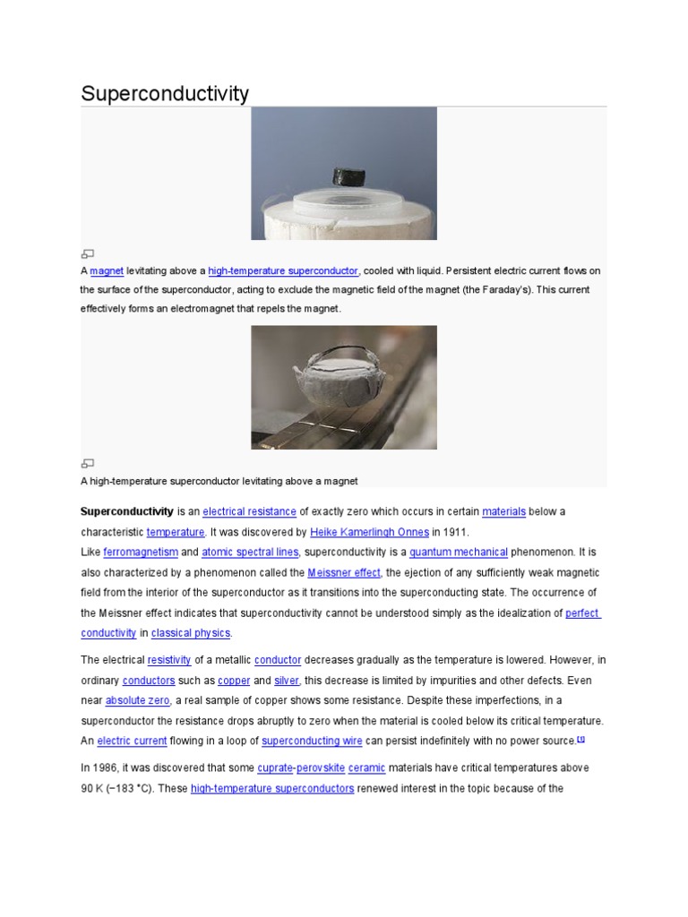Superconductivity: Magnet High-Temperature Superconductor | PDF | Superconductivity | High ...