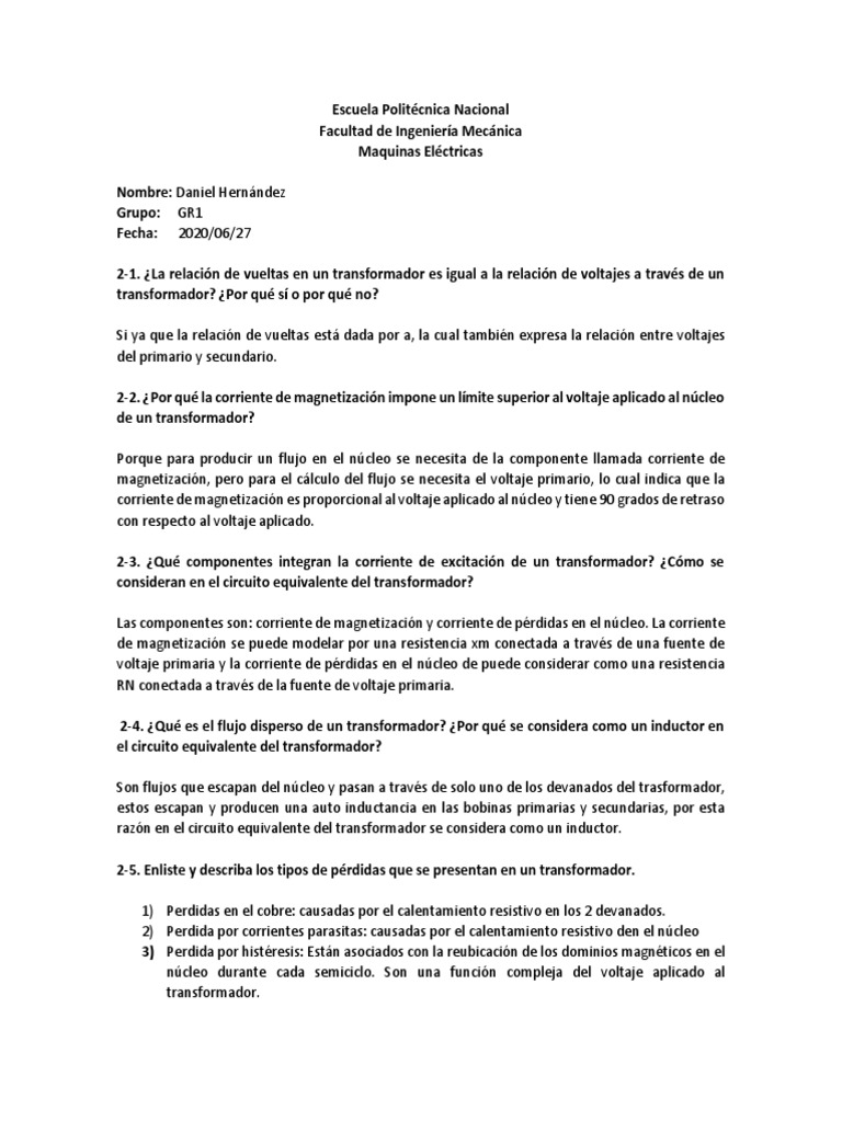 Deber Capitulo 2 | PDF | Transformador | Inductor