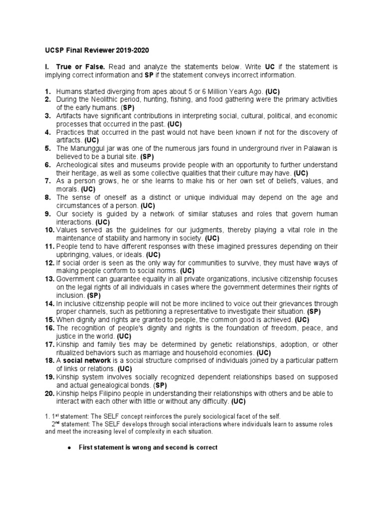 Ucsp Sample Reviewer | PDF | Kinship | Society