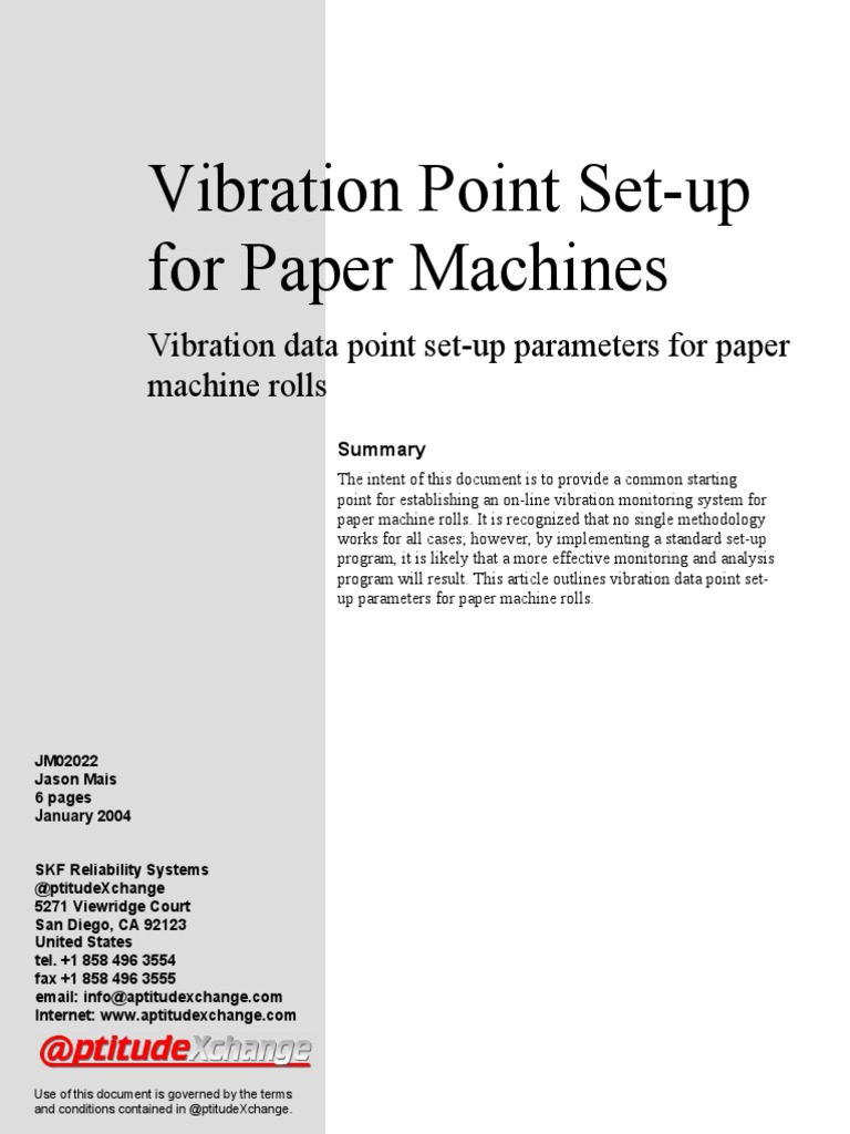 Vibration Point Set-Up For Paper Machine | PDF | Frequency | Bearing ...