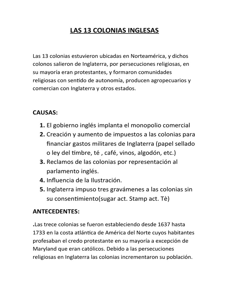 Antecedentes de las 13 Colonias | PDF | Trece colonias | Declaración de ...