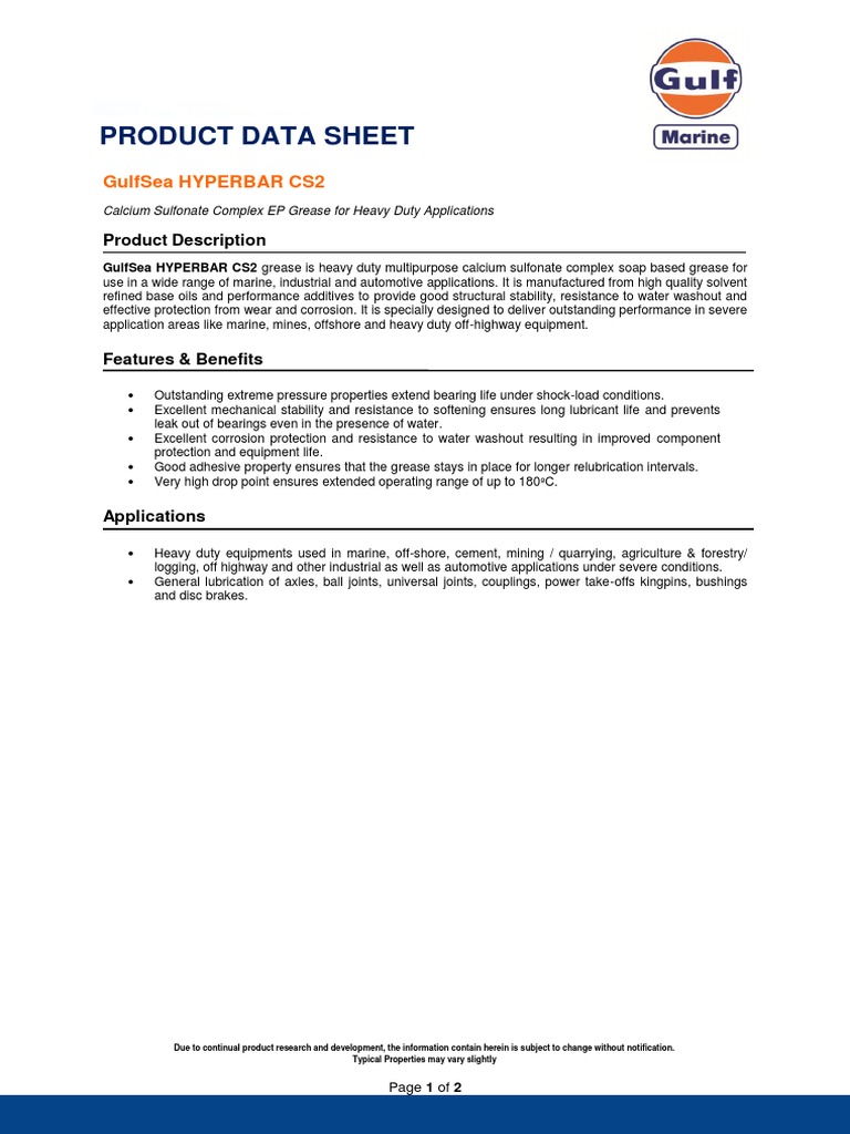 GulfSea Hyperbar CS2 Grease Data Sheet | PDF | Corrosion | Building ...