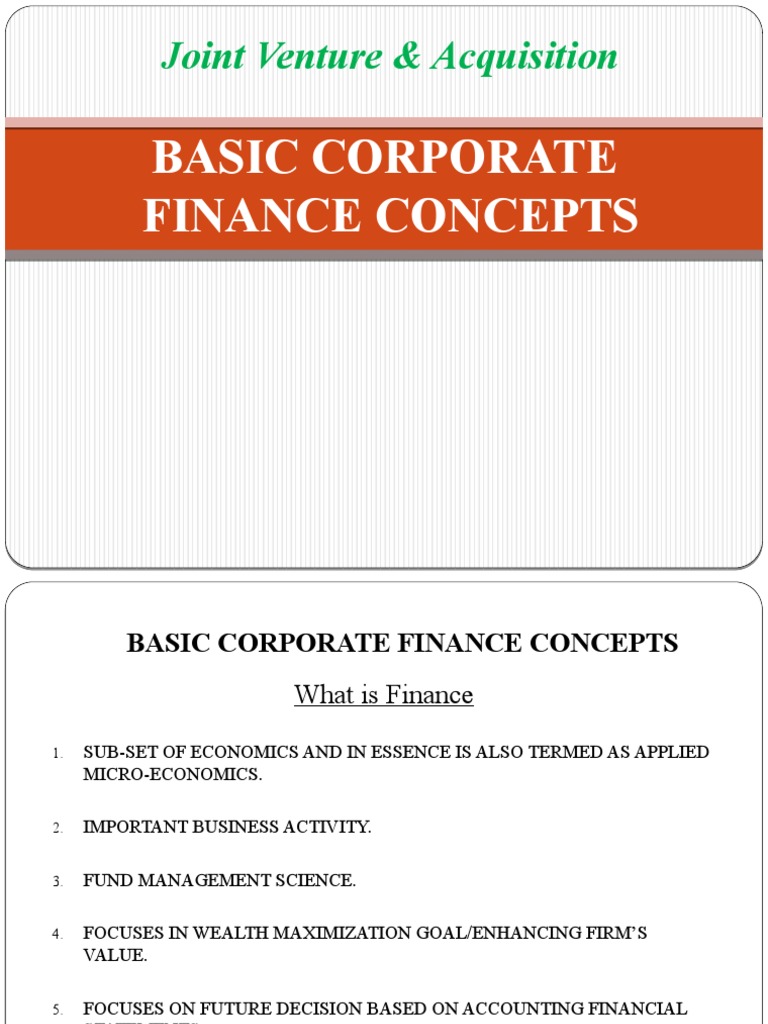 Basic Corporate Finance Concepts: Joint Venture & Acquisition | PDF ...