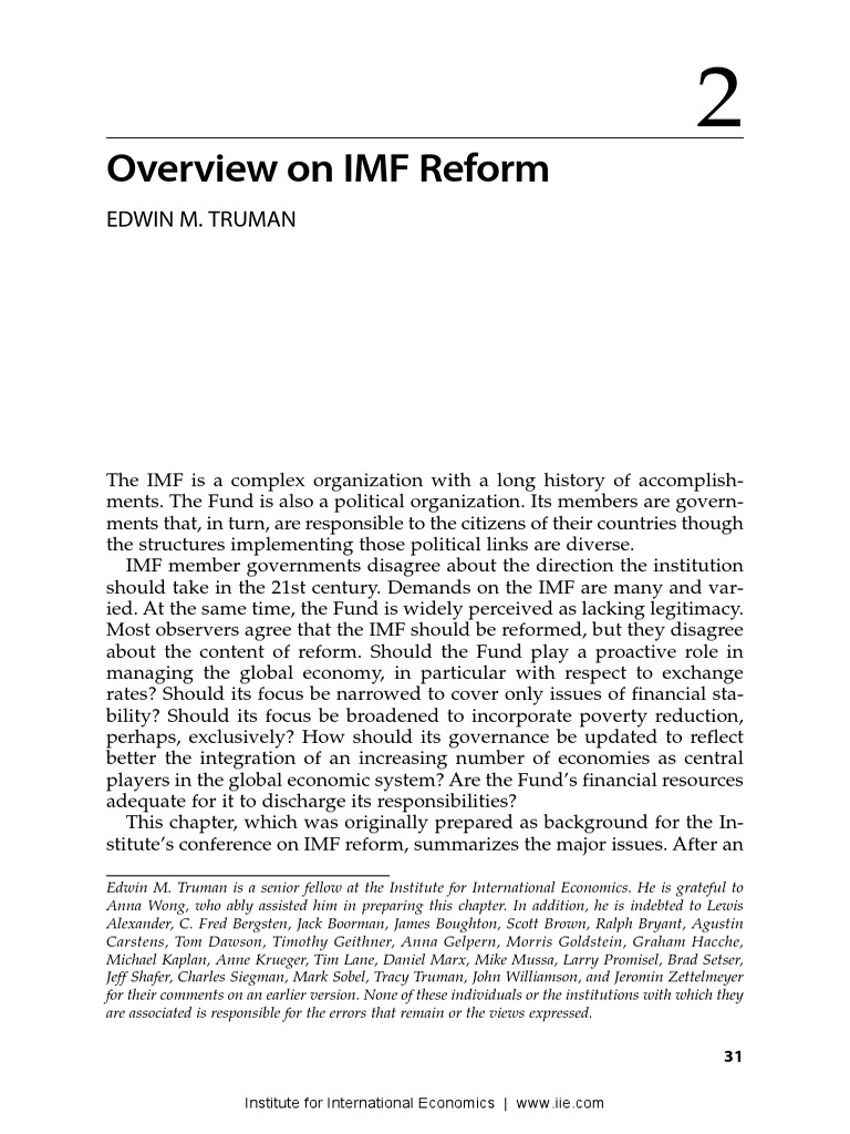 Overview On IMF Reform: Edwin M. Truman | PDF | Global Financial System ...