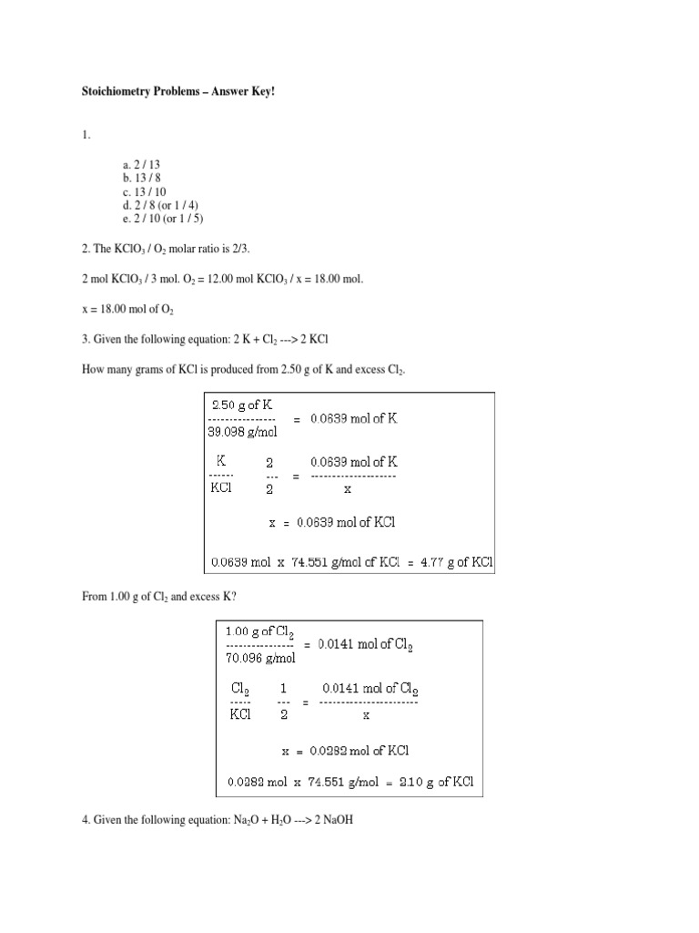 Stoichiometry Answer Key | PDF