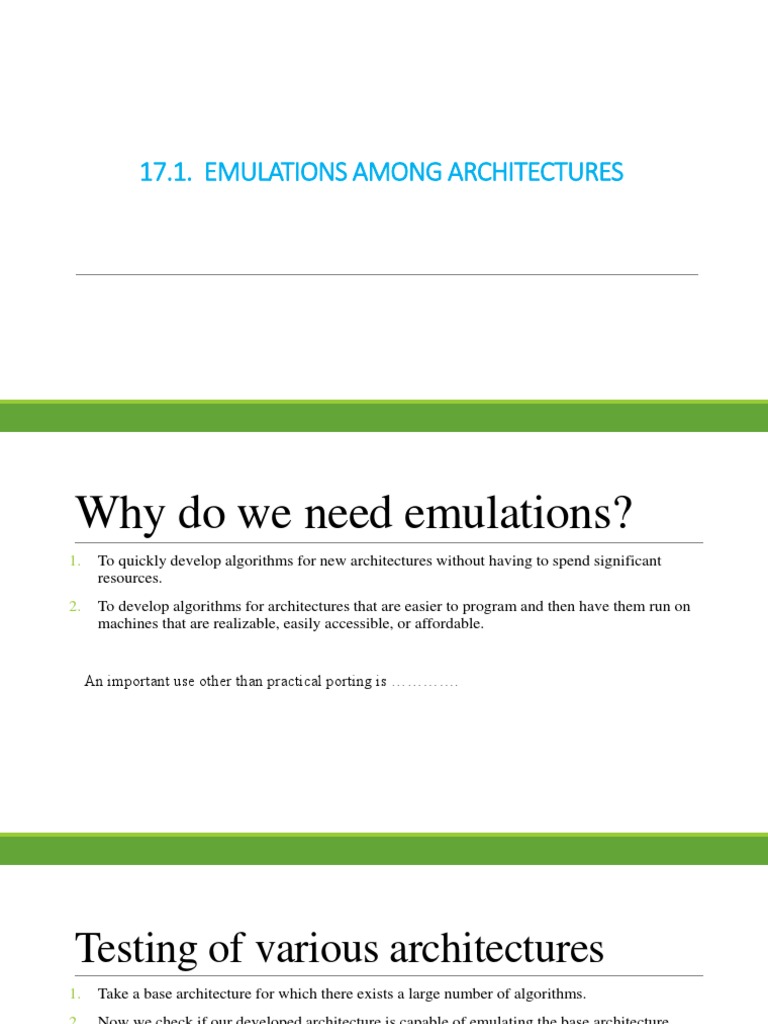 Emulation Among Architectures: Exploring Methods for Simulating One ...
