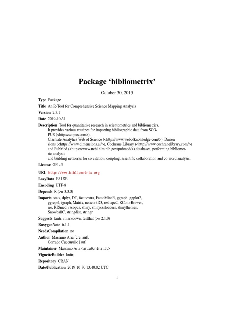 Bibliometrix Manual | PDF | Function (Mathematics) | Matrix (Mathematics)