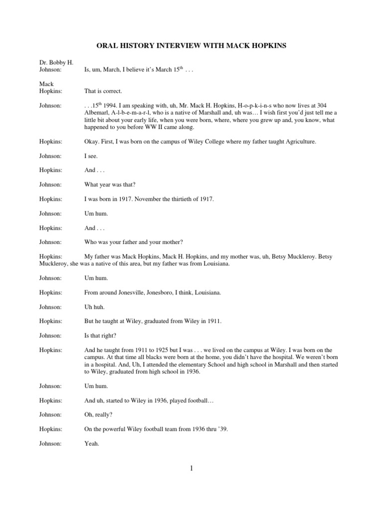 Mack Hopkins Oral History | PDF | Violence