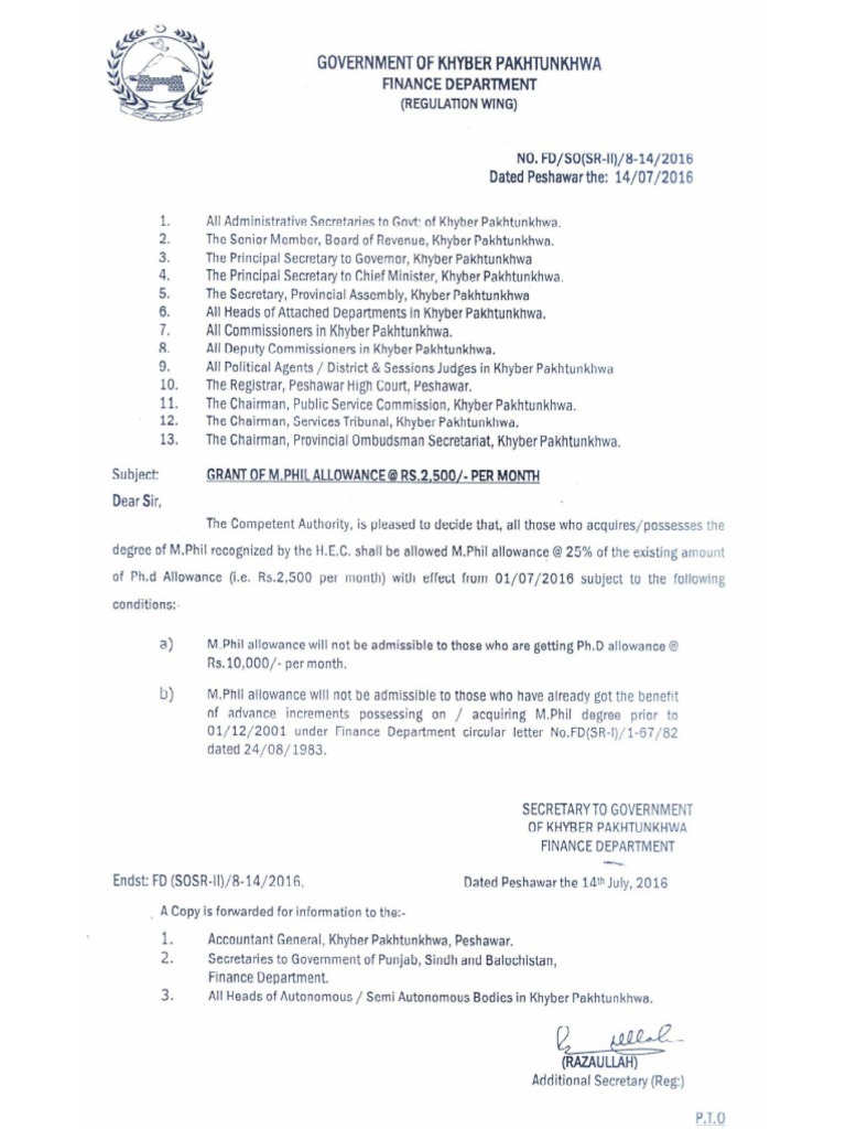 Grant of M.Phil Allowance | PDF