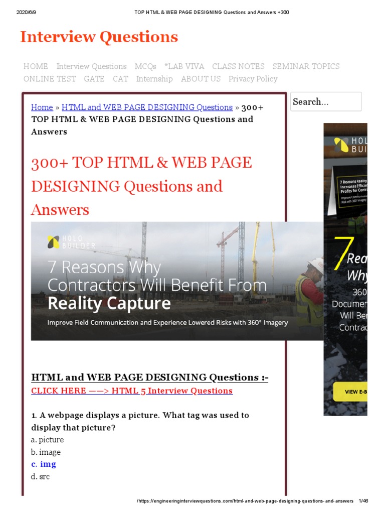 300+ TOP HTML & WEB PAGE DESIGNING Questions and Answers | PDF | Html Element | Html