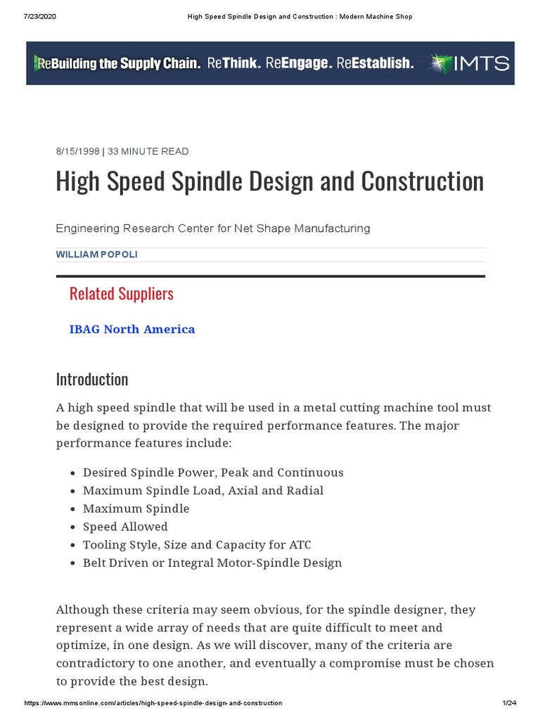 High-Speed Spindle Design Guide | PDF | Belt (Mechanical) | Bearing ...