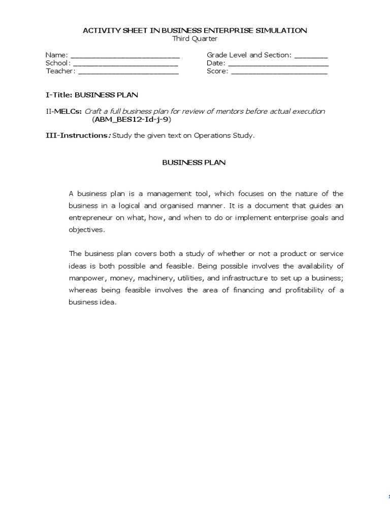 Activity Sheet in Business Enterprise Simulation | PDF | Simulation ...