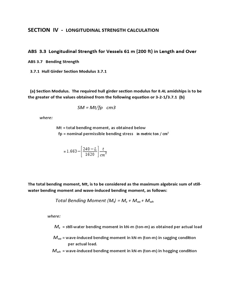 ABS minimum section modulus requirement calculation | PDF | Bending ...