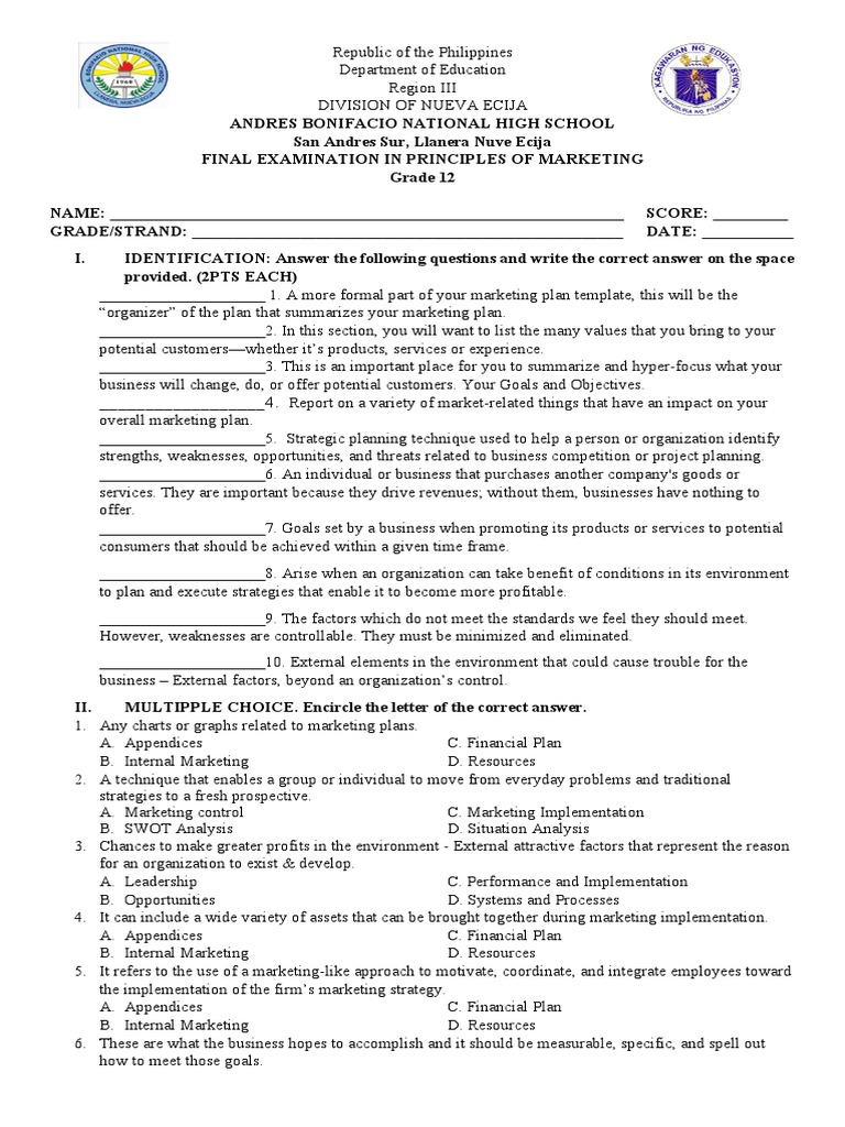 Final Exam Principles of Marketing | PDF | Swot Analysis | Marketing ...