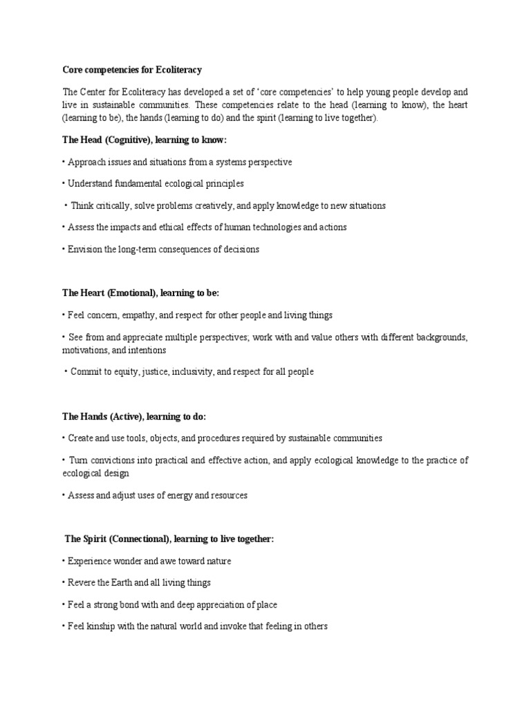Core Competencies for Ecoliteracy | PDF | Sustainability | Ecology