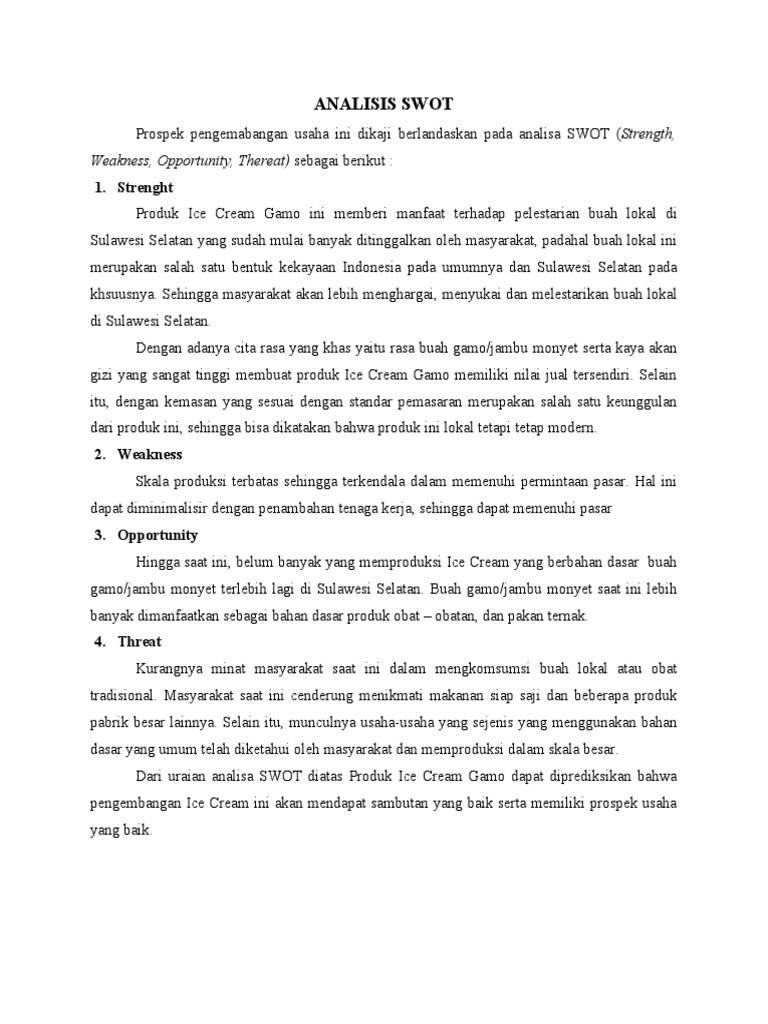 Analisis Swot Ice Cream Gamo | PDF