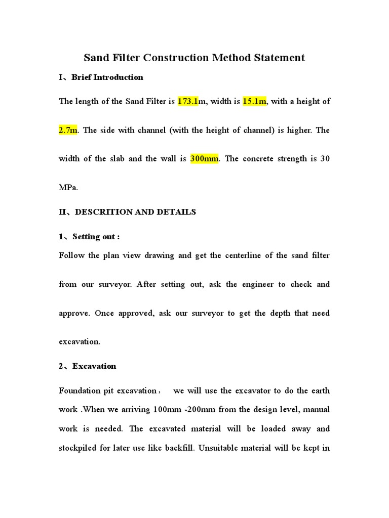 The Method Statement of The Sand Filter | Download Free PDF | Concrete ...