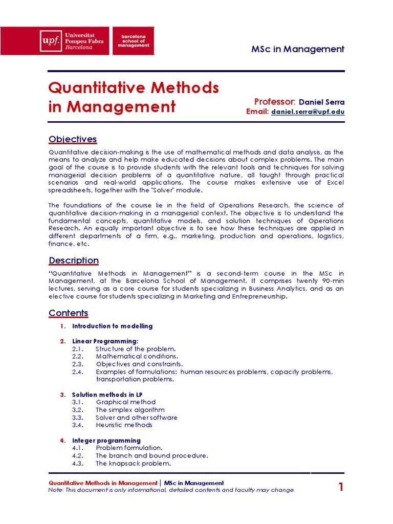 Quantitative Methods in Management | PDF | Applied Mathematics | Analysis