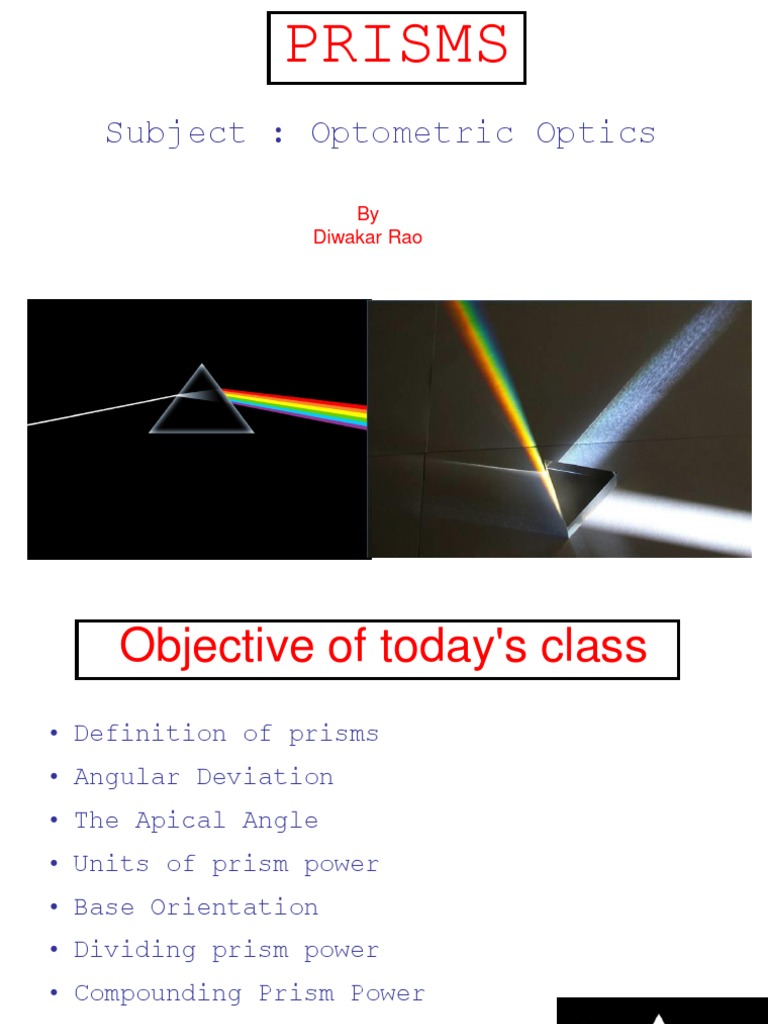 Subject: Optometric Optics: by Diwakar Rao | PDF | Prism | Refraction