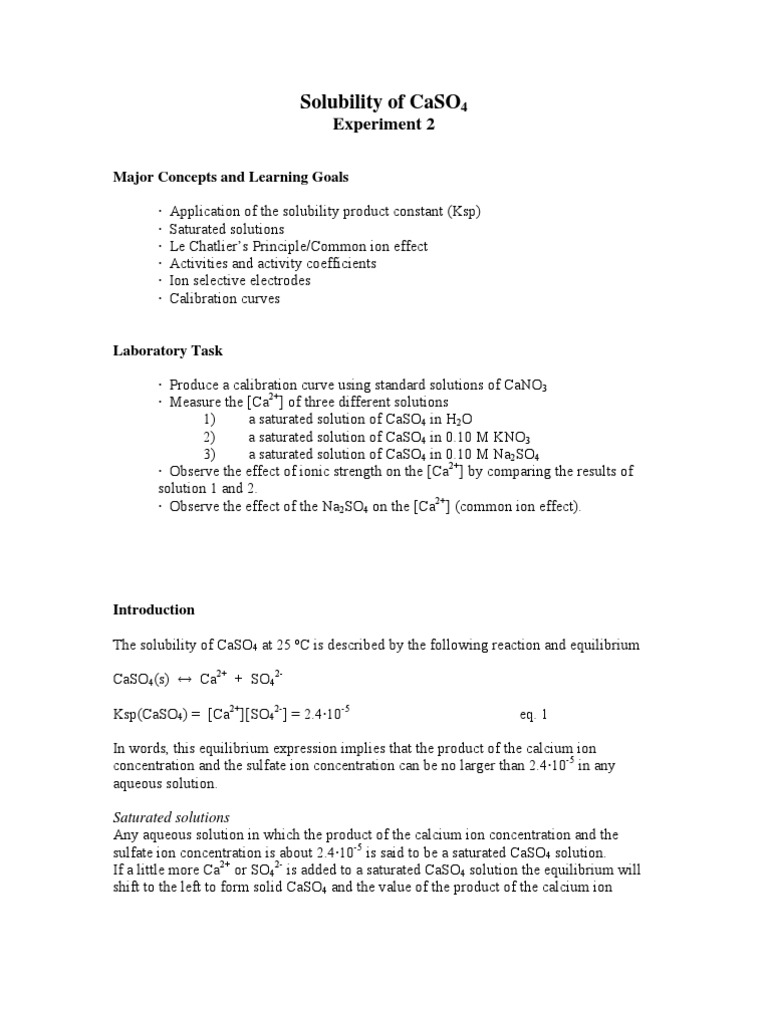 CaSO4 Solubility and Ksp Experiment | PDF | Solubility | Sulfate