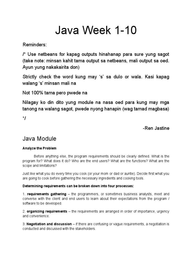 Java Week 1-10 Reminders | PDF | Inheritance (Object Oriented Programming) | Class (Computer ...