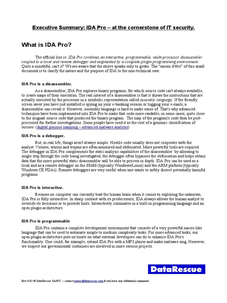 What Is IDA Pro?: Executive Summary: IDA Pro - at The Cornerstone of IT ...