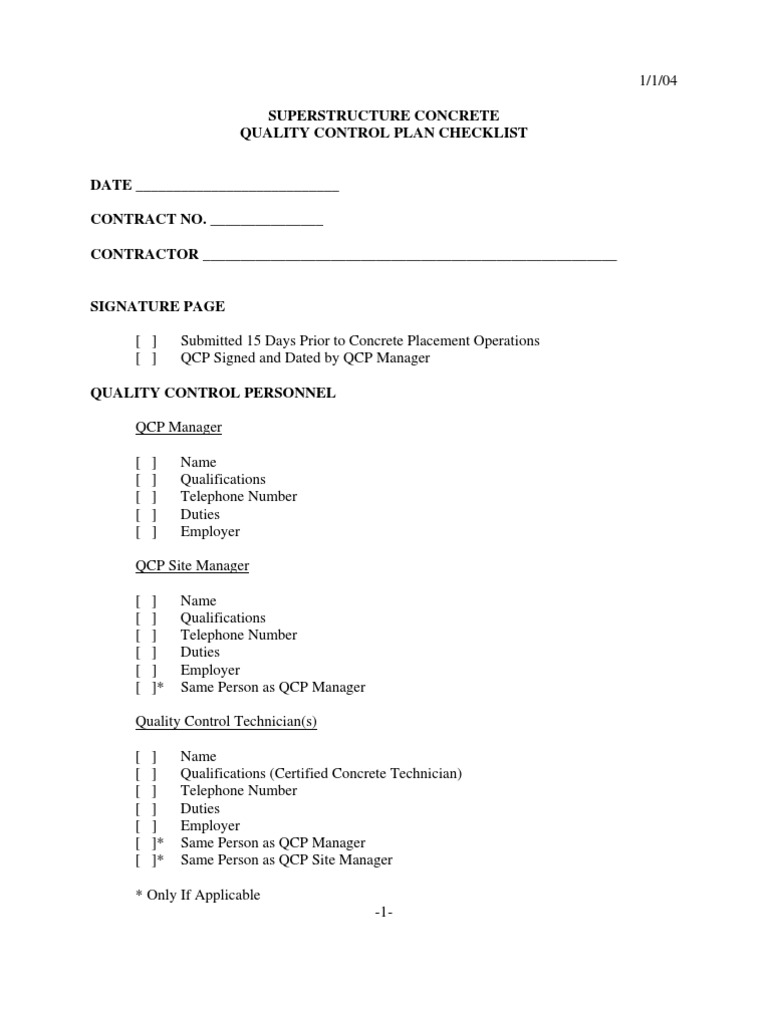 Superstructure Concrete Quality Control Plan Checklist | PDF ...