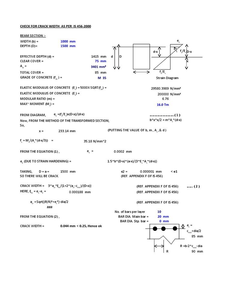 1000 MM 1500 MM: Check For Crack Width As Per Is 456-2000 | Download ...