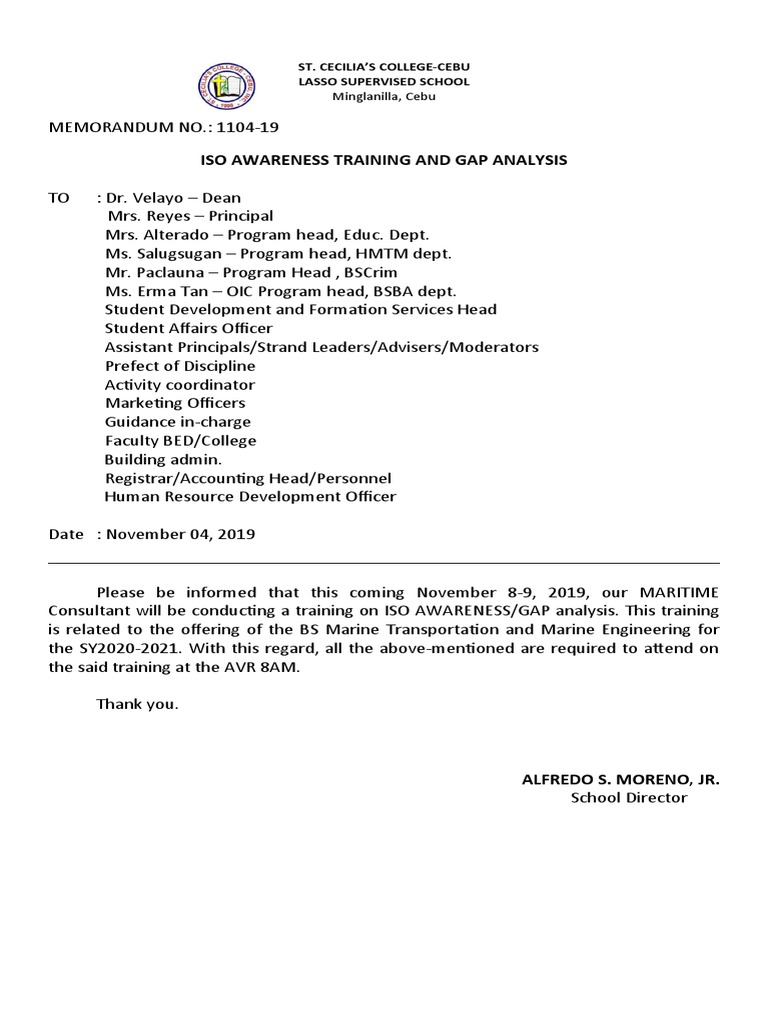 ISO Awareness Training Memo | PDF
