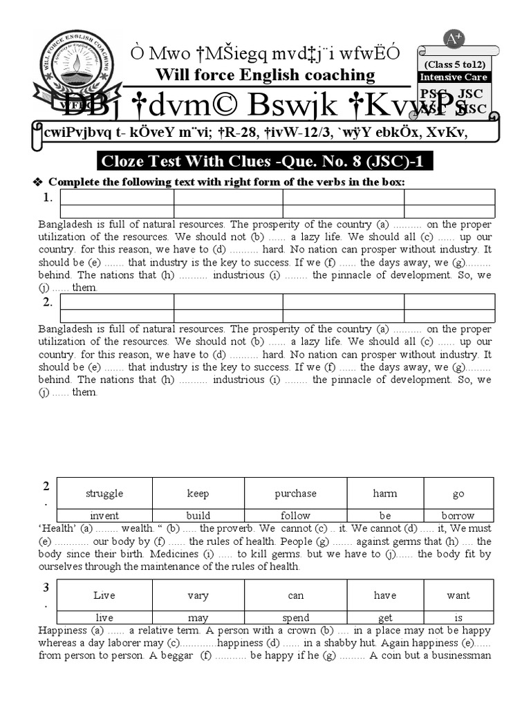 Right Form of Verb (jSC-Final) | PDF | Test (Assessment) | Traffic