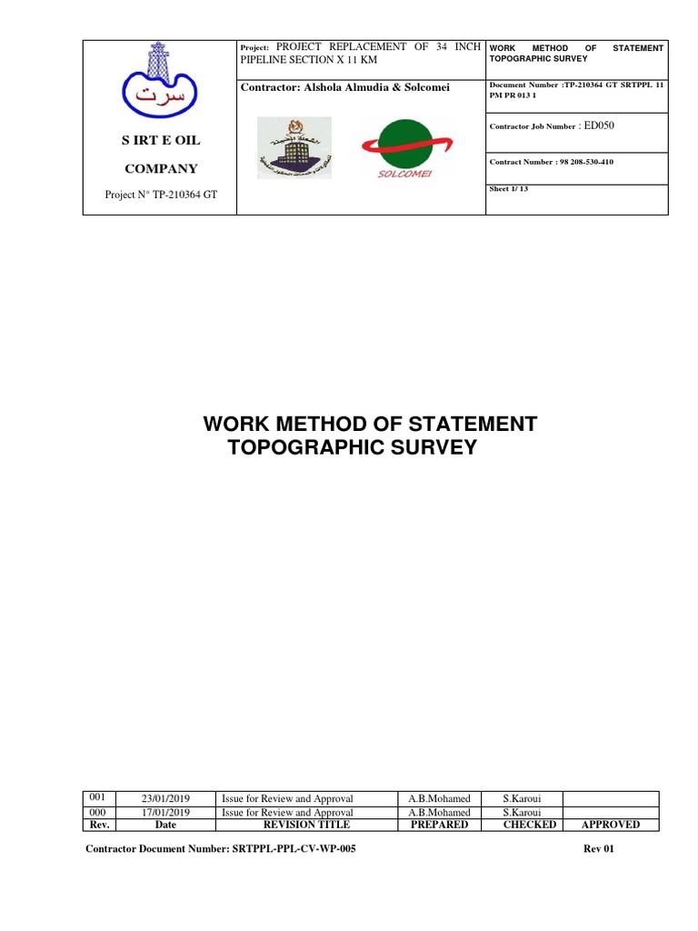 Work Method of Statement Topographic Survey | PDF | Surveying | Topography