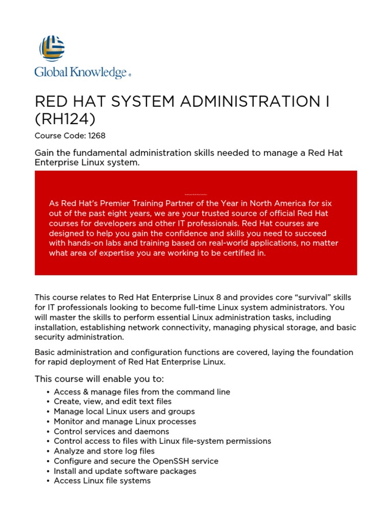 Red Hat System Administration I (RH124) | PDF | Linux | Command Line ...