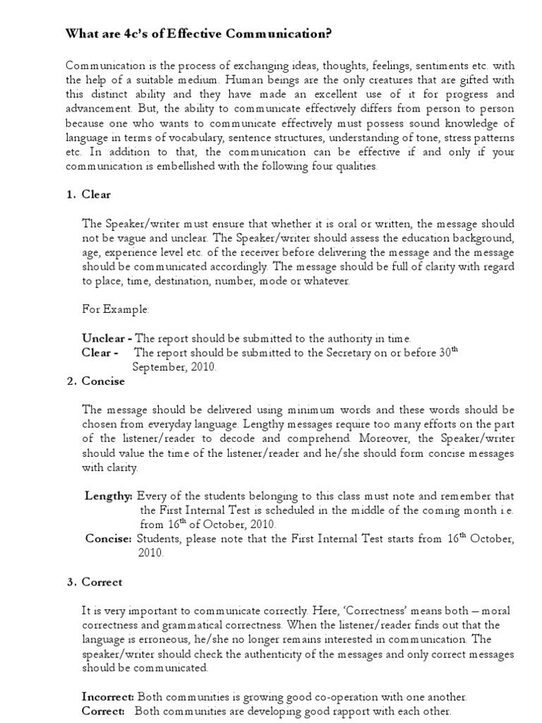 4C's and Principles of Communication | PDF | Communication ...