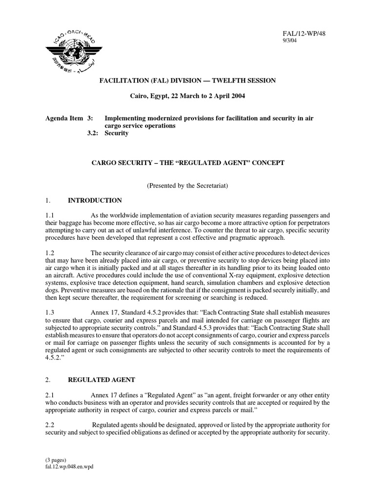 ICAO - Cargo Security Regulated Agent Concept | PDF | Airport Security ...