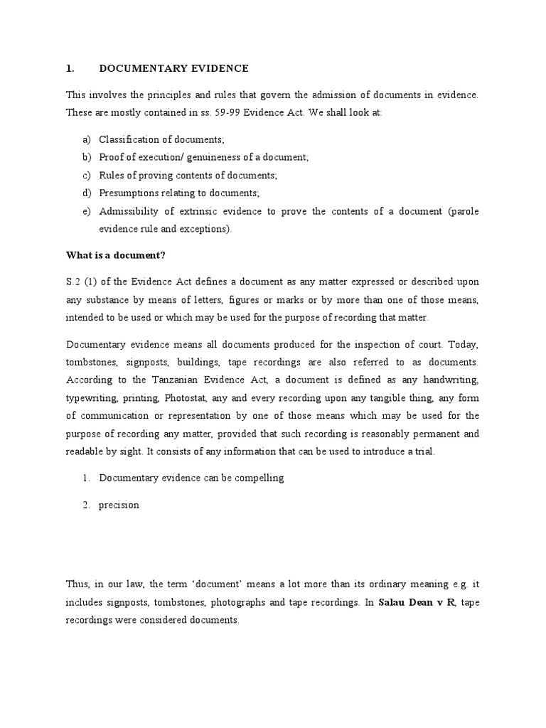 Documentary Evidence | PDF | Evidence (Law) | Evidence