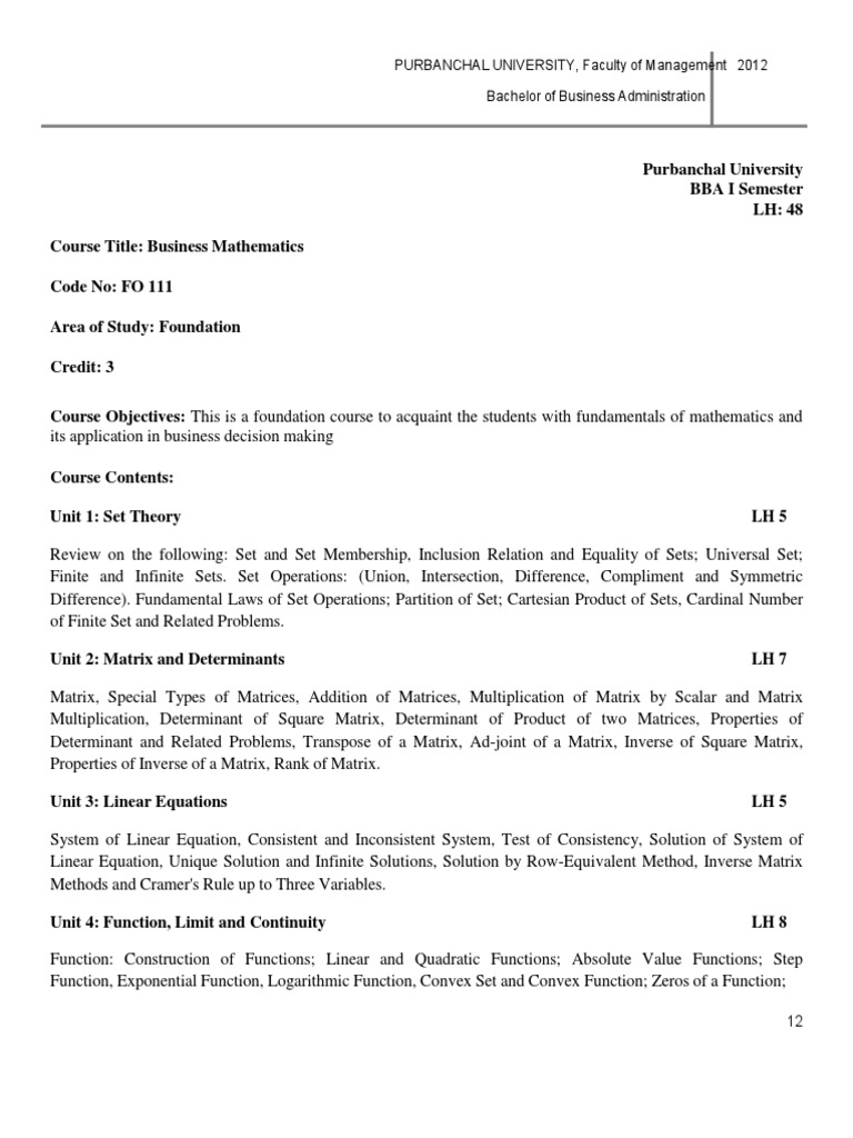 BBA Course Overview | PDF | Matrix (Mathematics) | Demand