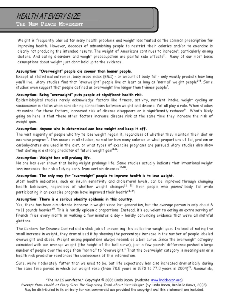 HAES Manifesto PDF | Download Free PDF | Obesity | Weight Loss