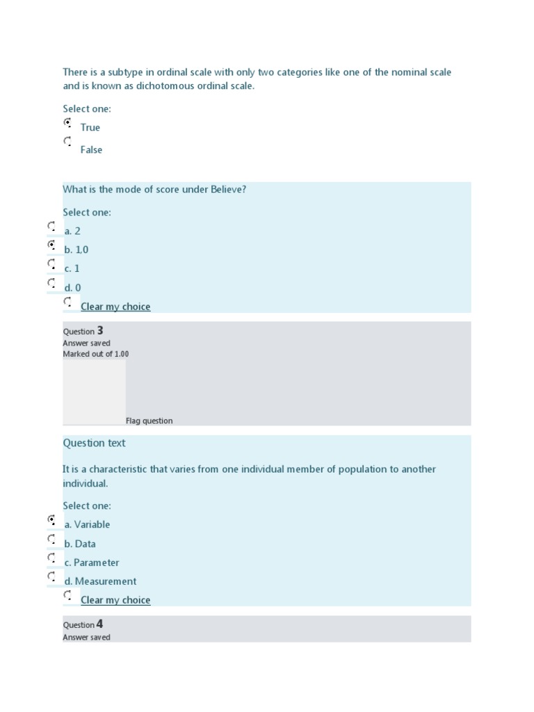 Clear My Choice: Question Text | PDF | Level Of Measurement | Statistics