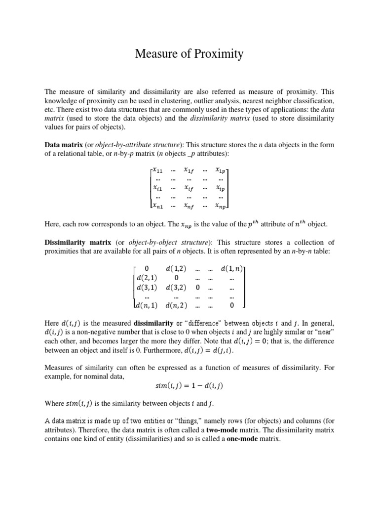 Measure of Proximity | PDF | Distance | Euclidean Vector