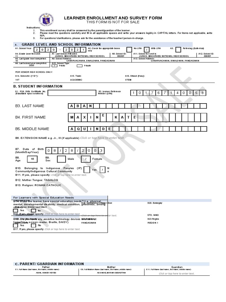 Learner Enrollment Survey Form | PDF