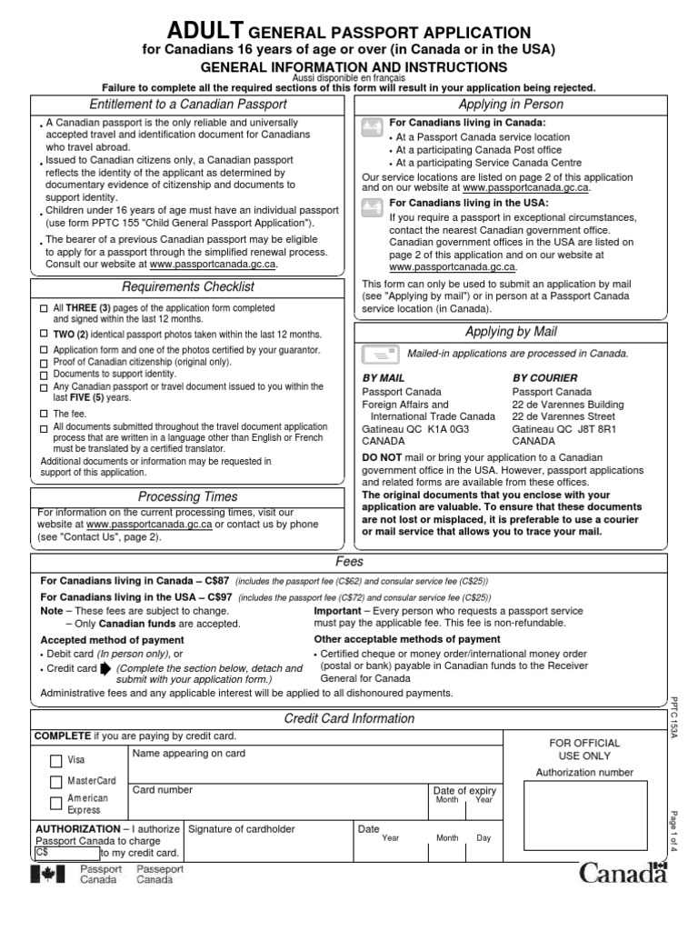 Canadian Adult Passport Application Guide | PDF | Birth Certificate ...