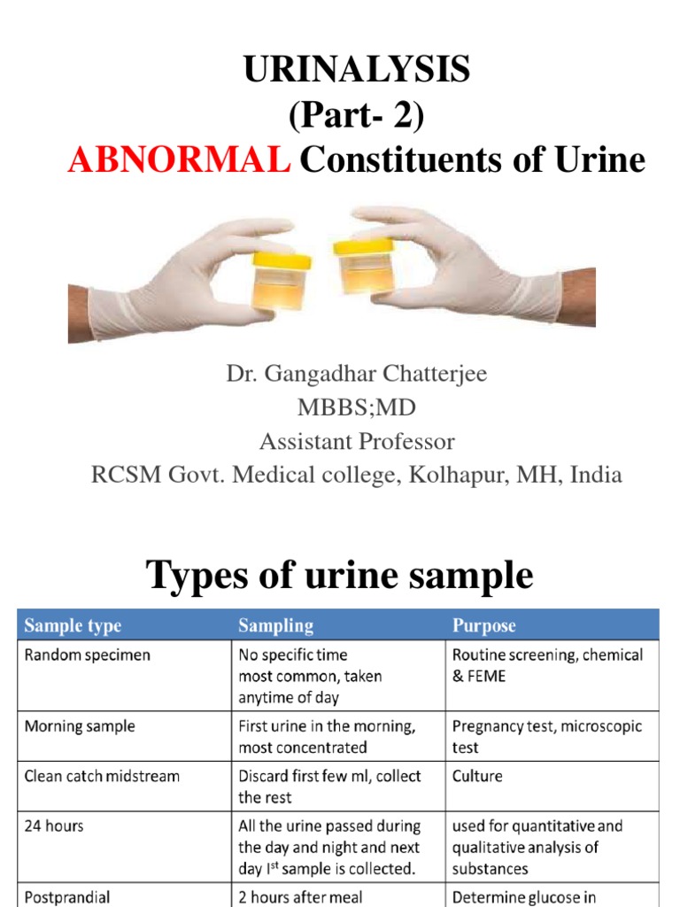 Urinalysis (Part-2) Constituents of Urine: Abnormal | PDF | Urine ...
