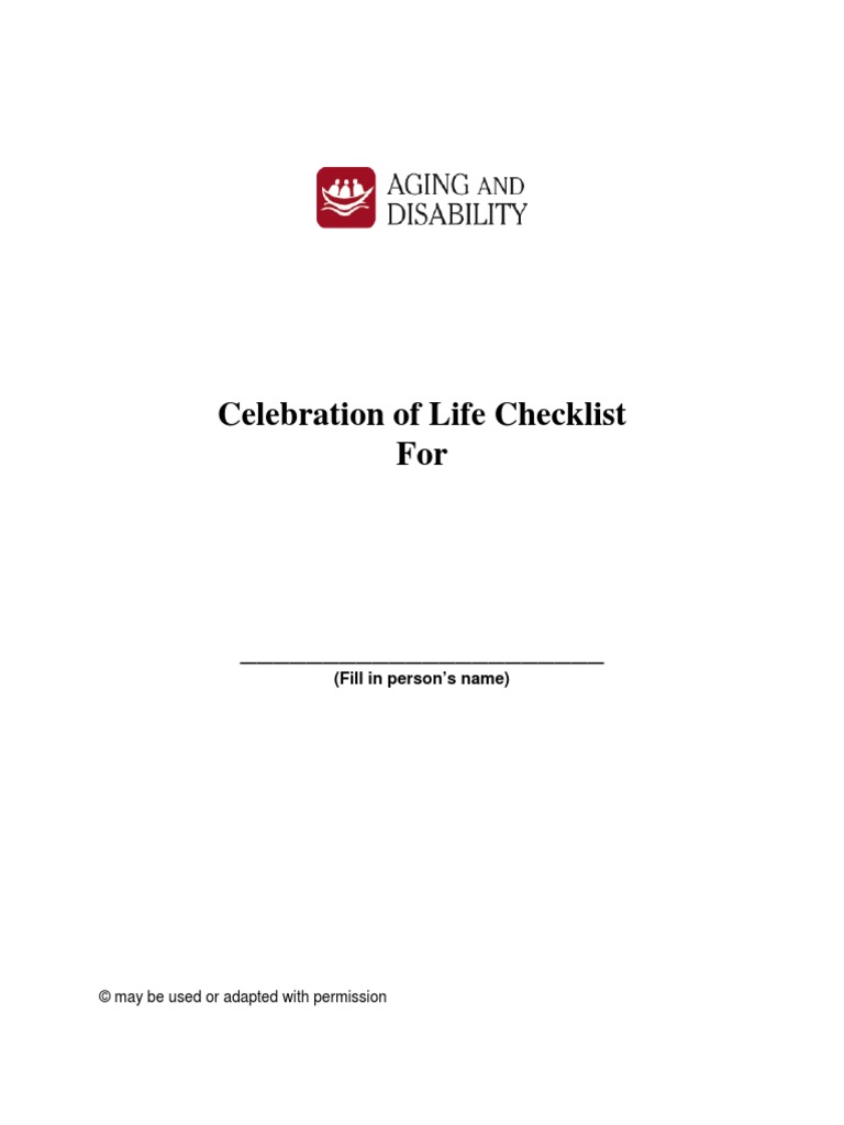 Celebration of Life Checklist For: (Fill in Person's Name) | PDF ...
