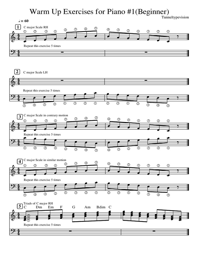 Piano Exercise 1 Beginner | PDF | Music Theory | Elements Of Music