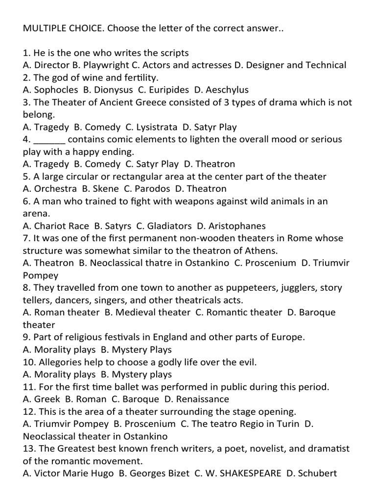 Summative Test Art | PDF | Theatre | Playwright