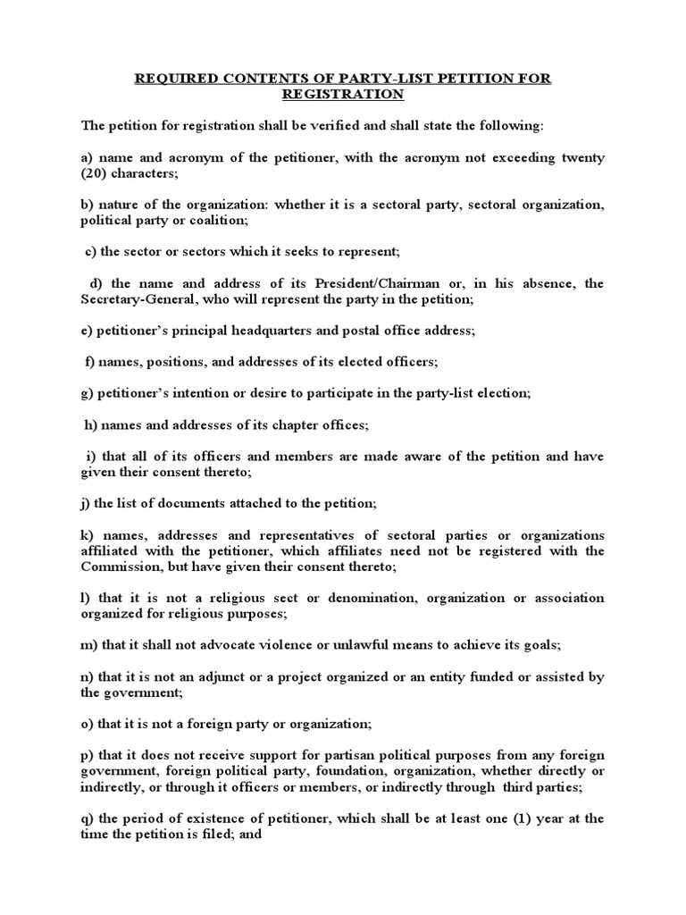 Party List Requirements Checklist | PDF | U.S. Securities And Exchange ...