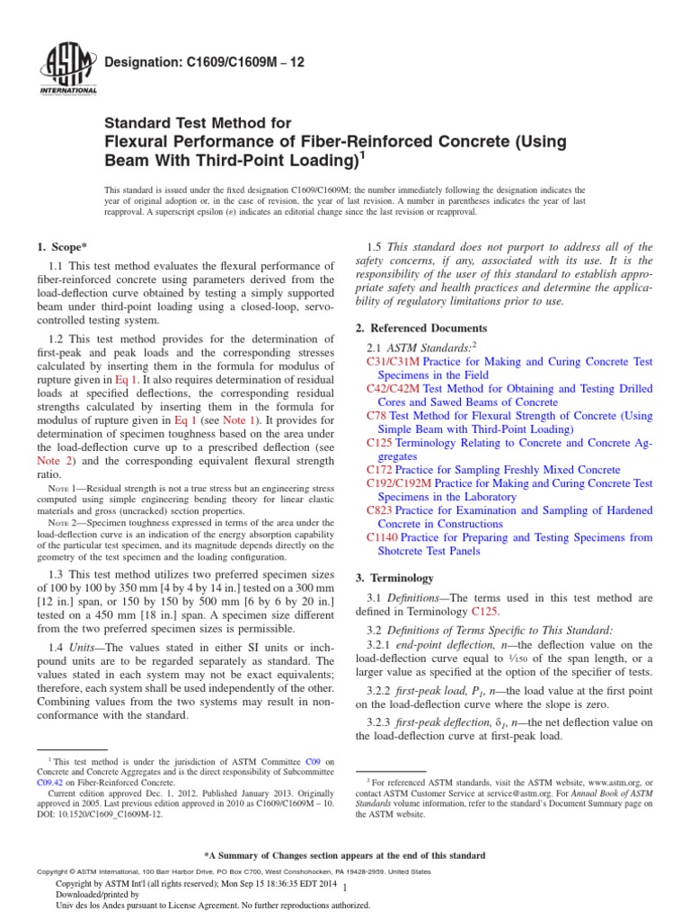 ASTM C1609 - Flexural Performance of FRC (Using Beam With Third-Point ...