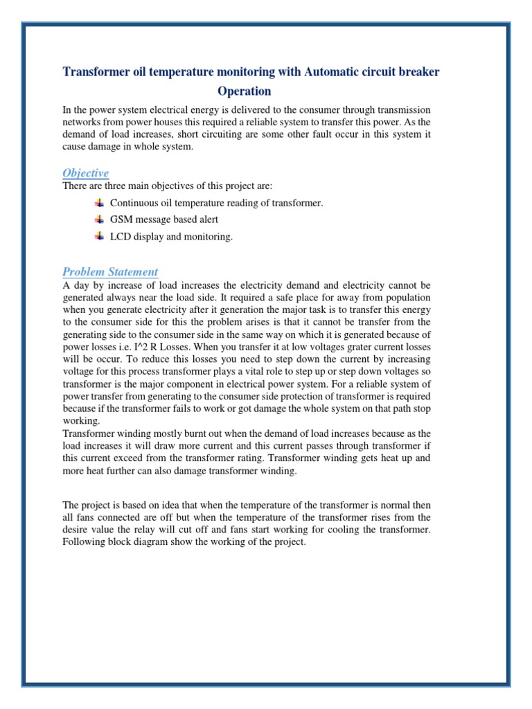 Transformer Oil Temperature Monitoring With Automatic Circuit Breaker | PDF