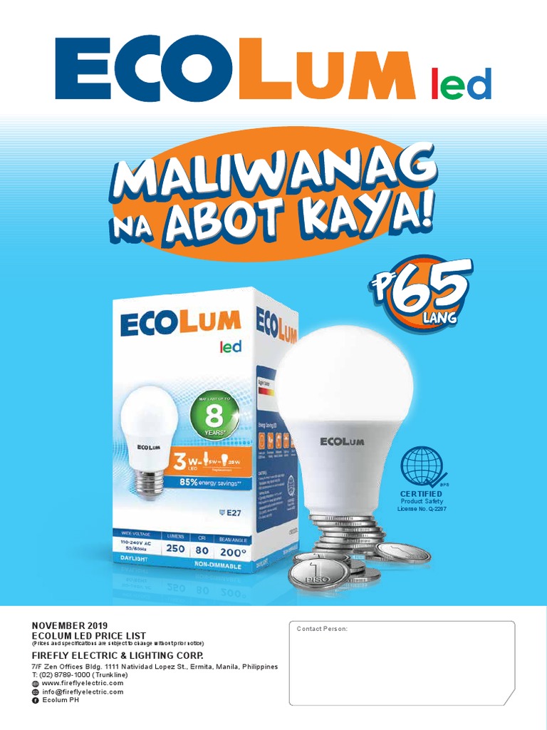 EcoLum LED Bulb Price List 2019 | PDF | Lighting | Glass Applications