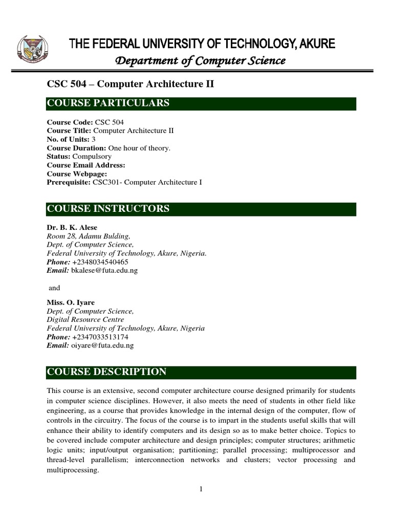 CSC 504 - Computer Architecture II: Course Particulars | PDF | Cpu Cache | Parallel Computing